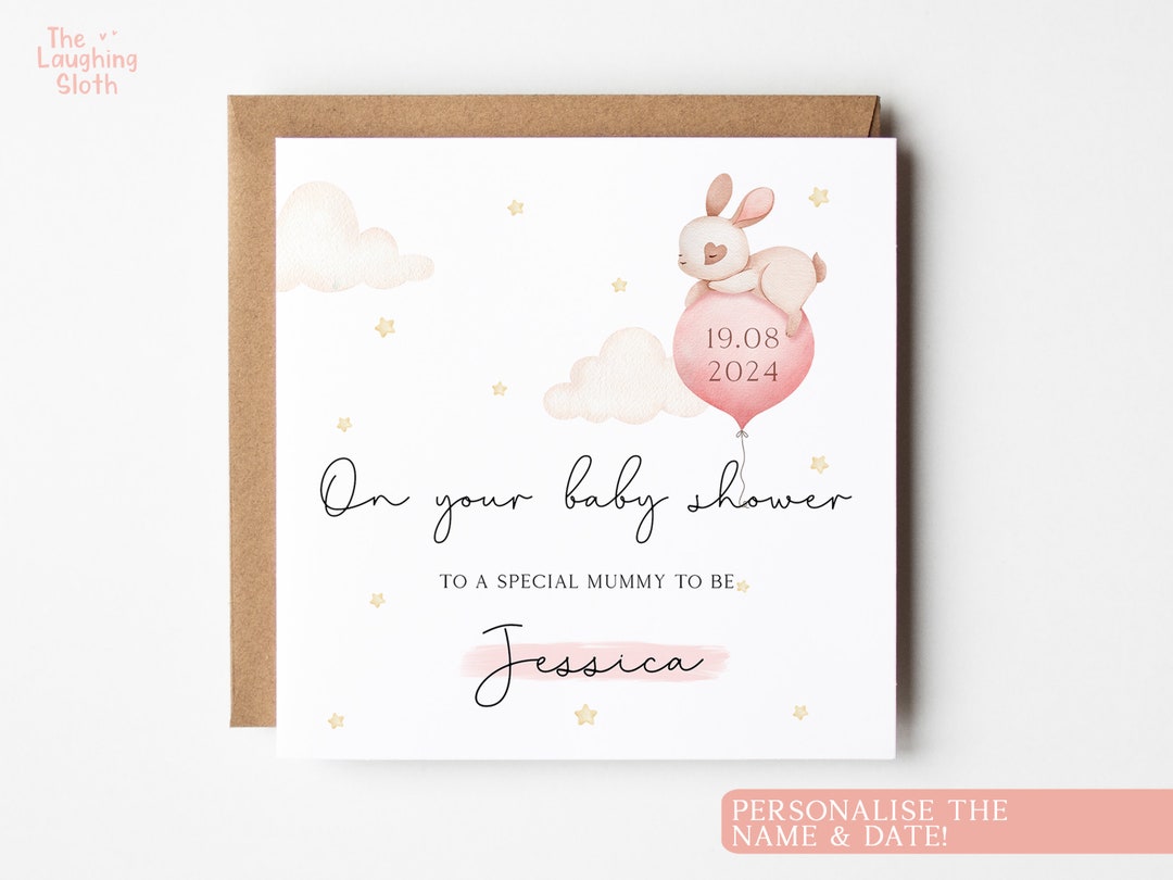 Personalised Pink Baby Shower Card, Girl Baby Shower Gift, Friend Baby ...