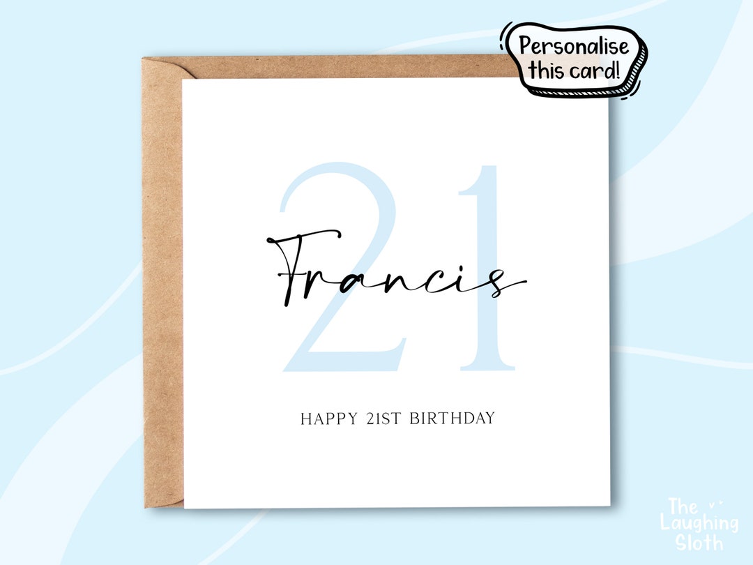 Personalised Blue Happy 21st Birthday Card, Personalised Son 21st ...