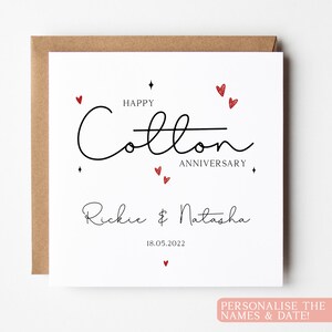 Personalised Cotton Anniversary Card, 2nd Wedding Anniversary Card, Personalised Second ...