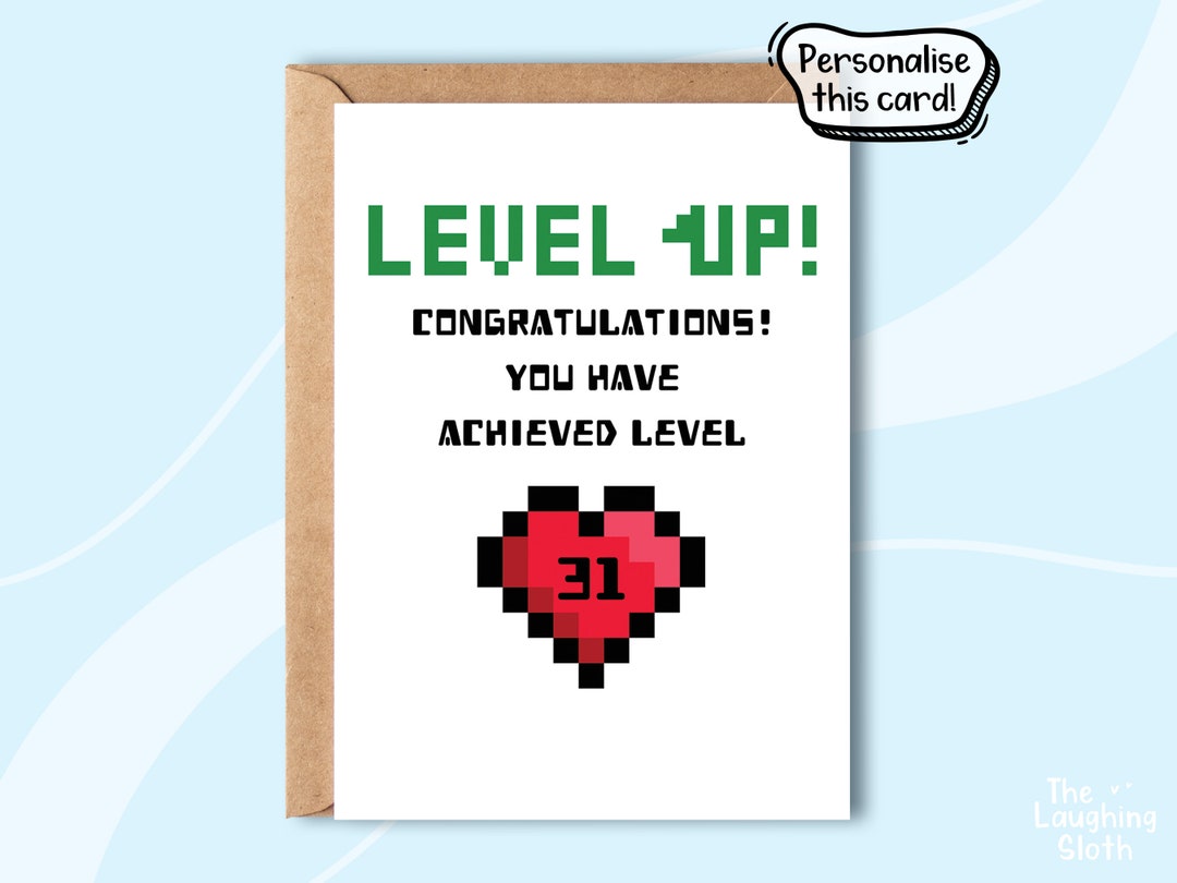 Personalised Level up Birthday Card, Level up Card, Retro Gaming Card ...