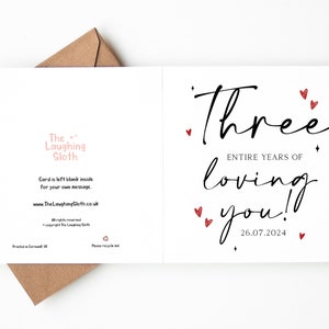 Personalised Third Anniversary Card, 3 Years Loving You Card, 3rd ...