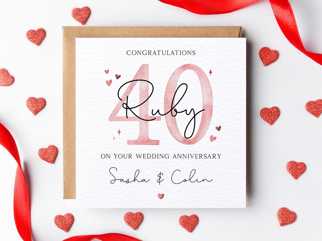 Personalised Ruby Anniversary Card, 40th Wedding Anniversary Card ...
