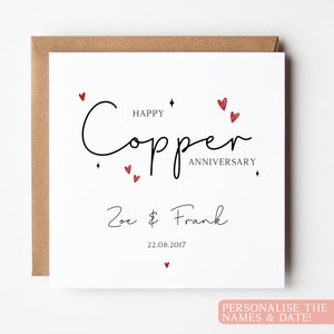 Personalised Copper Anniversary Card, 7th Wedding Anniversary Card ...