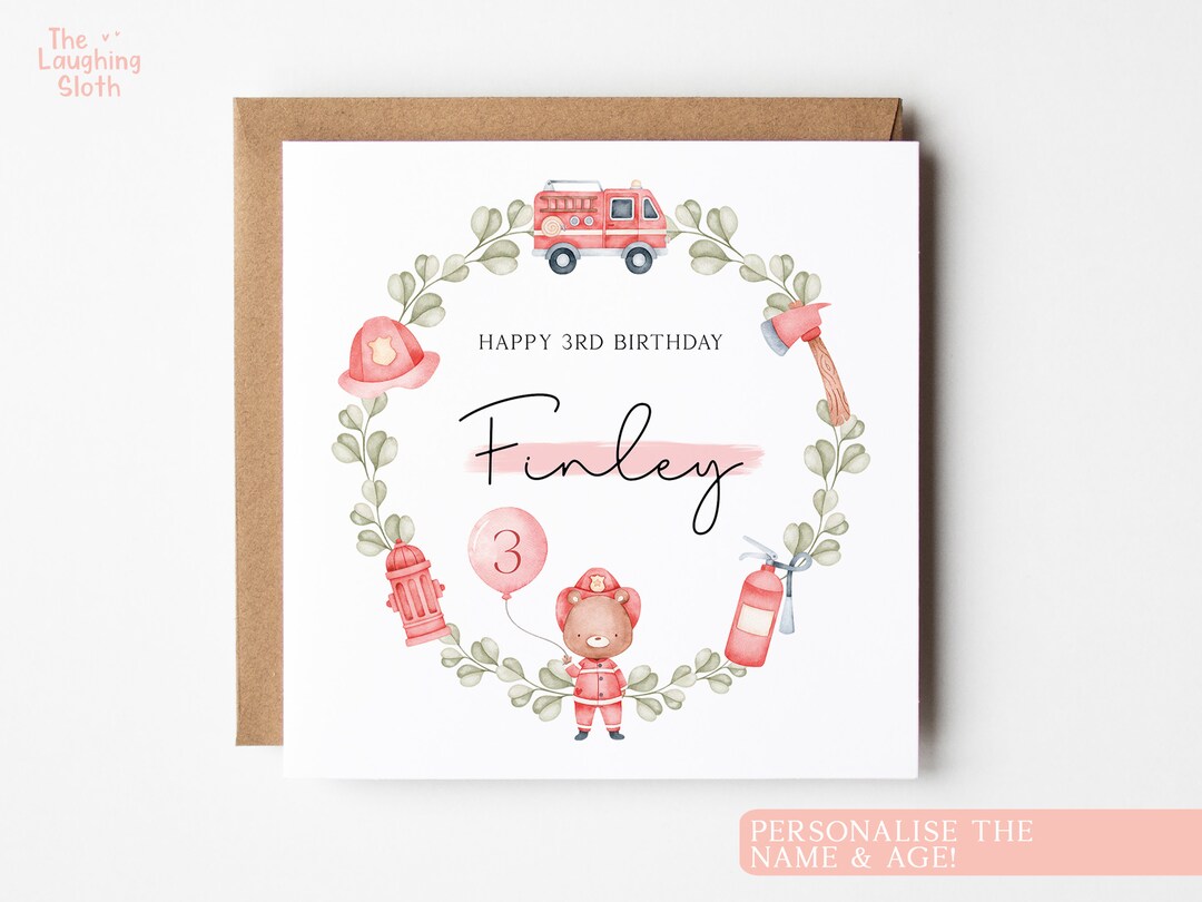 Fire Engine Birthday Card, Personalised Fireman Birthday Card, 1st 2nd ...