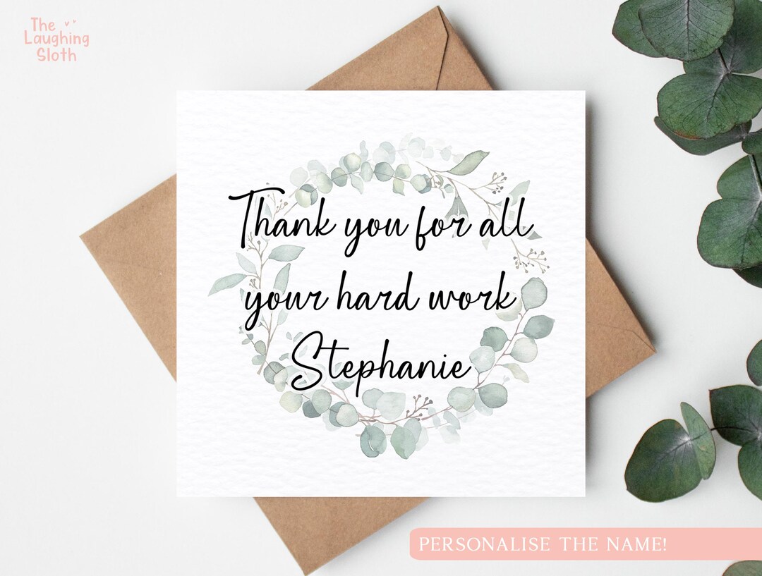 Personalised Thank You for Your Hard Work Card, Employee Thank You Card ...