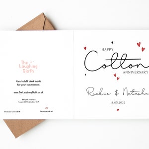 Personalised Cotton Anniversary Card, 2nd Wedding Anniversary Card, Personalised Second ...