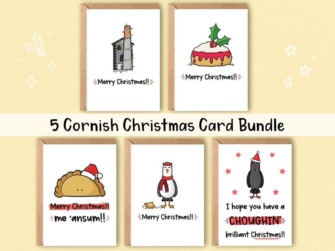 Pack of 5 Cornish Christmas Card Bundle, Cornwall Christmas Card Bundle ...