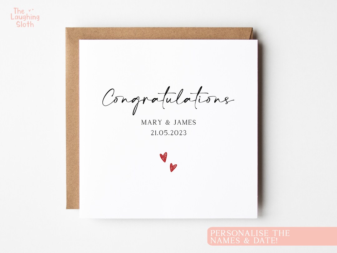 Personalised Name and Date Wedding Card, Congratulations Wedding Card ...