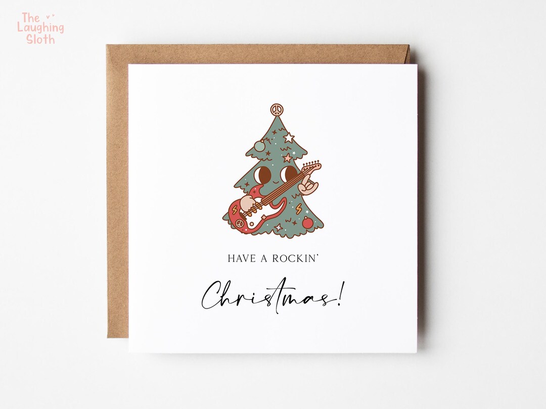 Musician Christmas Card, Retro Christmas Card for Musician, Guitar ...