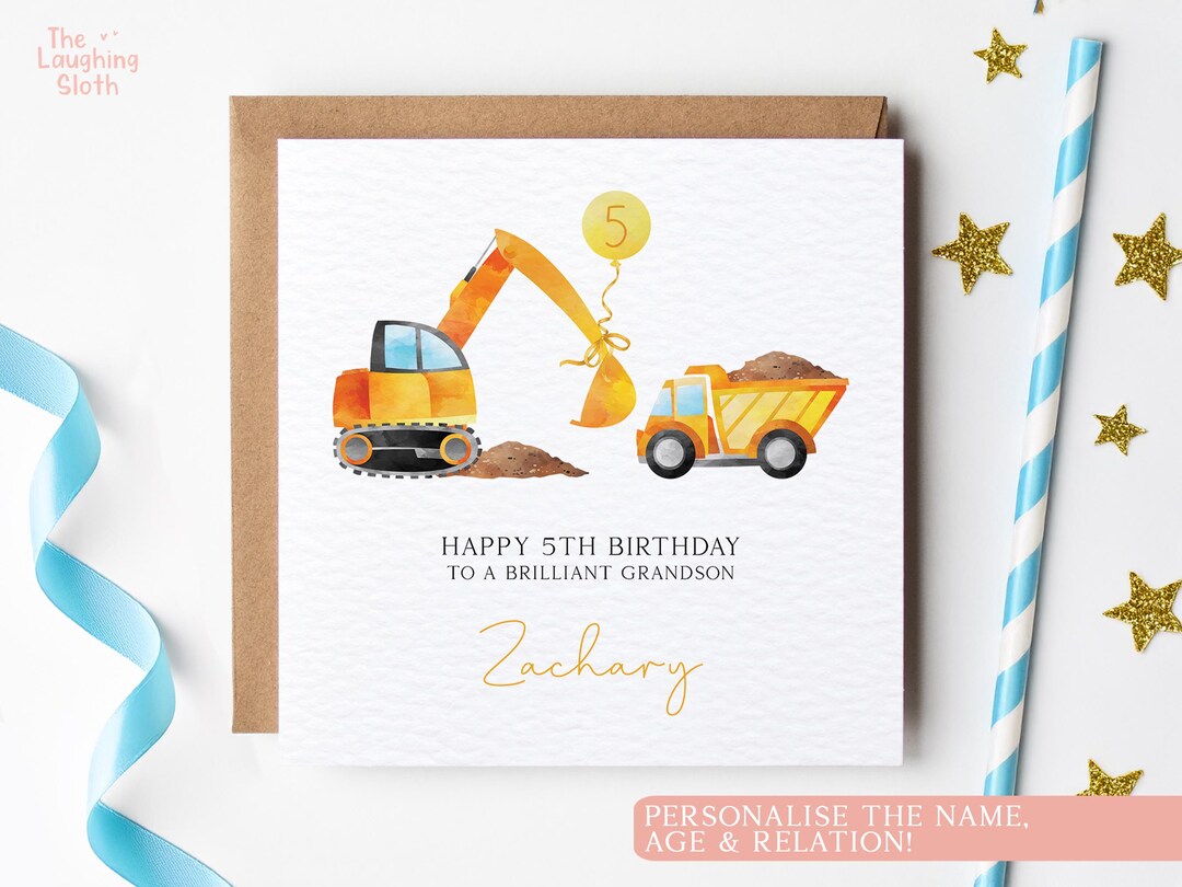 Digger Birthday Card, Personalised Dump Truck Birthday Card, 1st 2nd ...