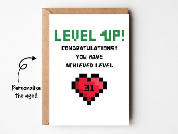 Video Gamer Birthday Card Congratulations On Your Level Up Retro Game ...