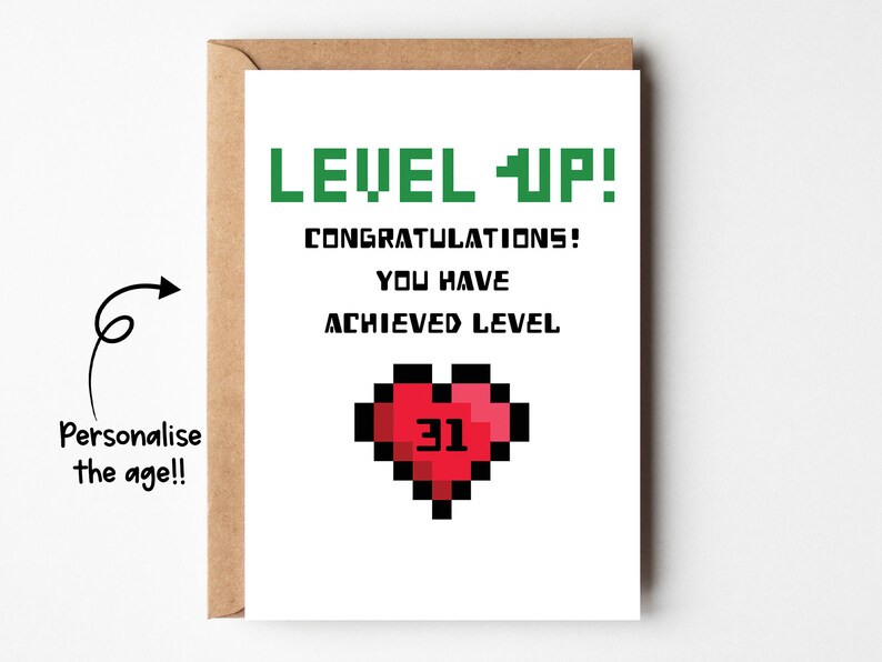 Personalised Level up Birthday Card Level up Retro Gaming | Etsy