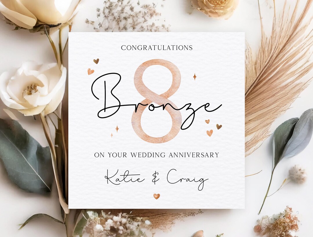 Personalised Bronze Anniversary Card, 8th Wedding Anniversary Card ...