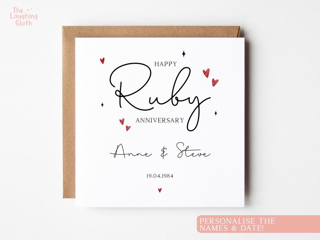 Personalised Ruby Anniversary Card, 40th Wedding Anniversary Card ...