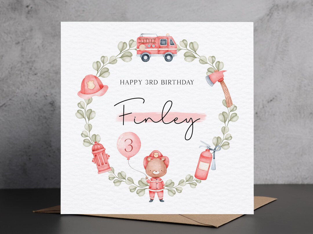 Fire Engine Birthday Card, Personalised Fireman Birthday Card, 1st 2nd ...