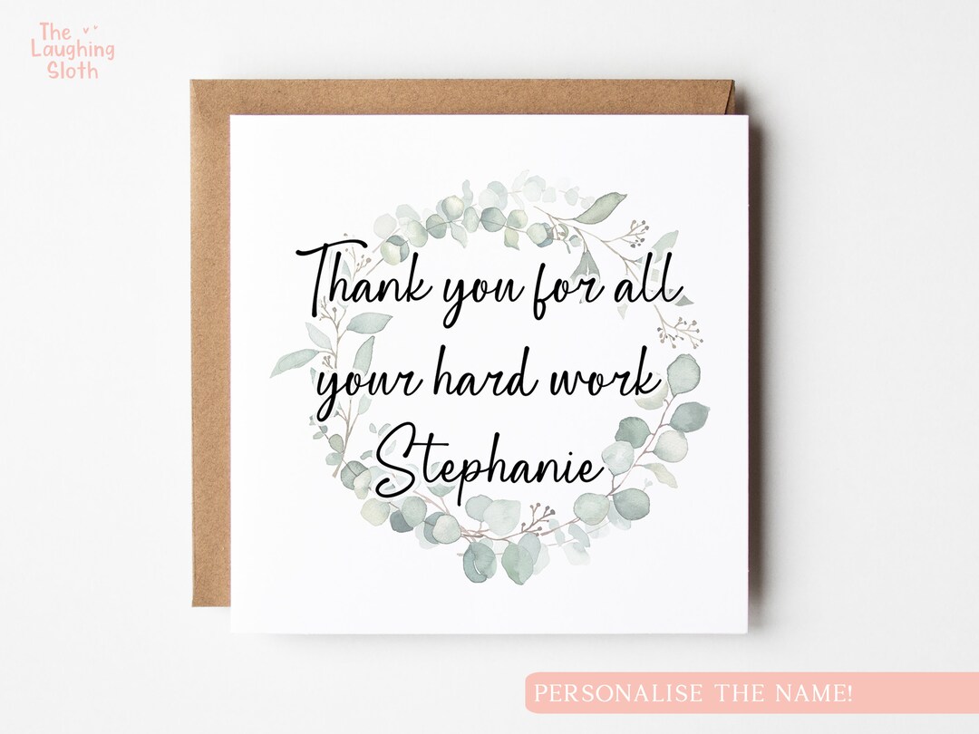 Personalised Thank You for Your Hard Work Card, Employee Thank You Card ...