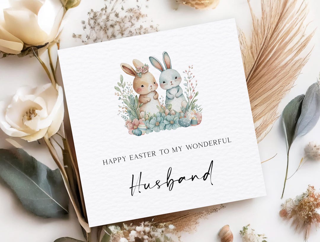 Husband Easter Card, Easter Card for Husband, Couple Rabbit Easter Card ...