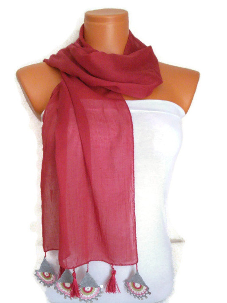 Scarf Turkish, Anatolian Oya Scarf, Hand Crocheted Lace Scarf, Burgundy ...