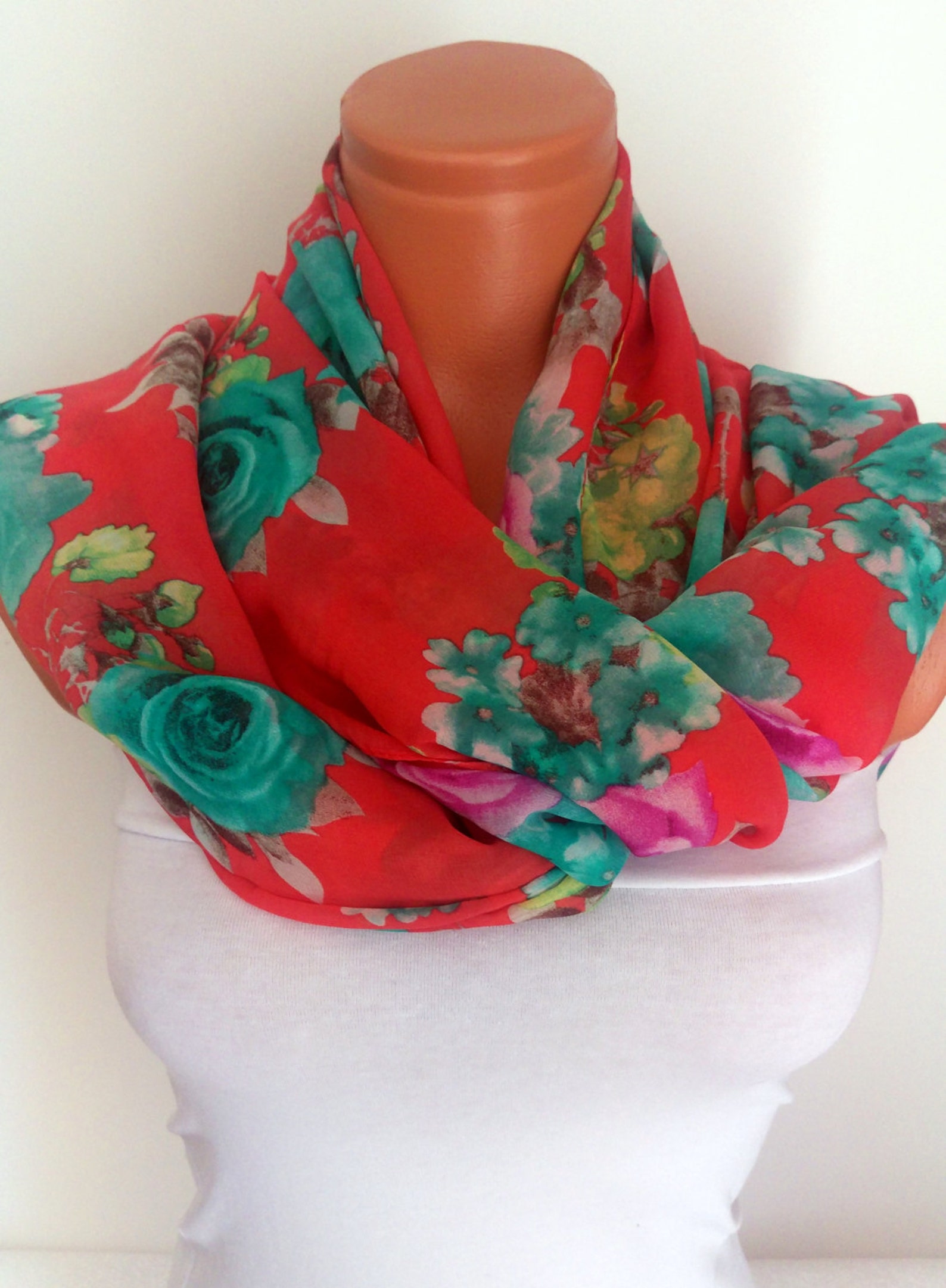 Rose Printed Scarf- Silk Chiffon Scarf- for Her- Spring Summer Scarf ...