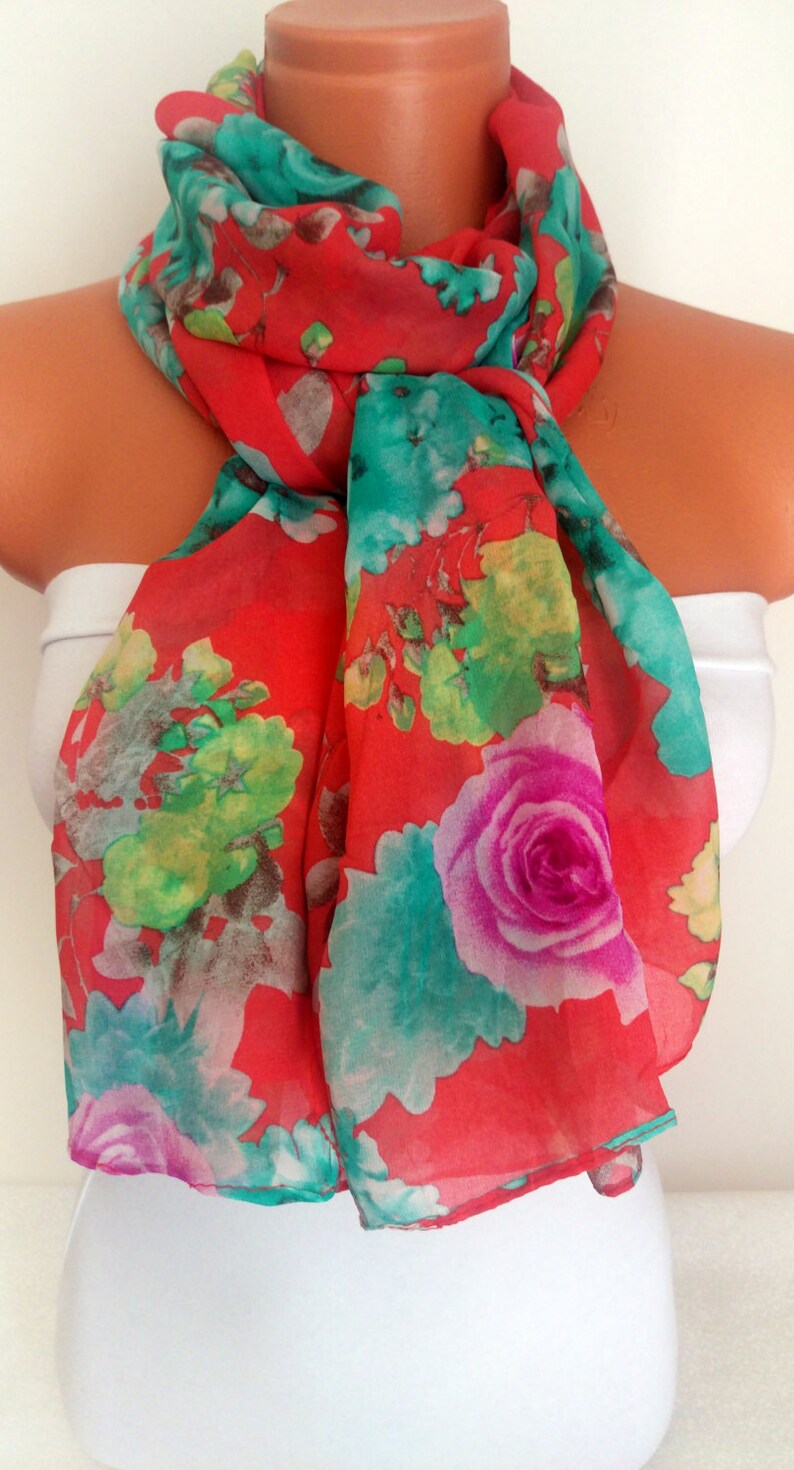 Rose Printed Scarf- Silk Chiffon Scarf- for Her- Spring Summer Scarf ...