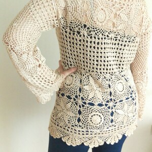 Crochet Beige Sweater, Beige Crochet Jacket, Crochet Sweater, Beige ...