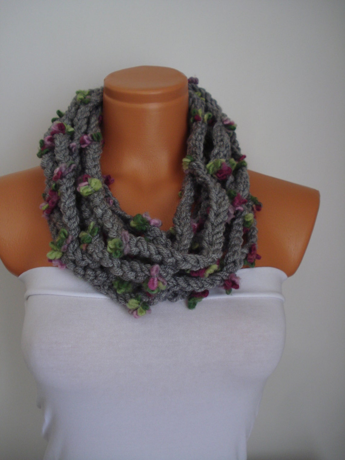 Infinity Crochet Scarf Infinity Chain Scarf Grey Scarf Winter Crochet ...