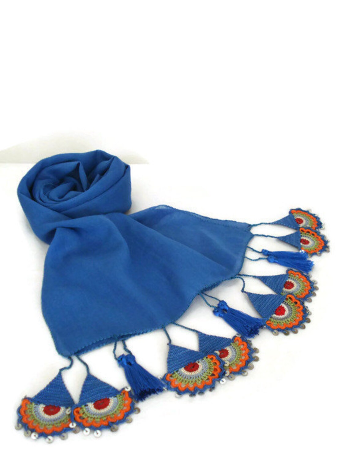 Scarf Turkish-anatolian Oya Scarf Hand Crocheted Lace Scarf Blue Soft ...