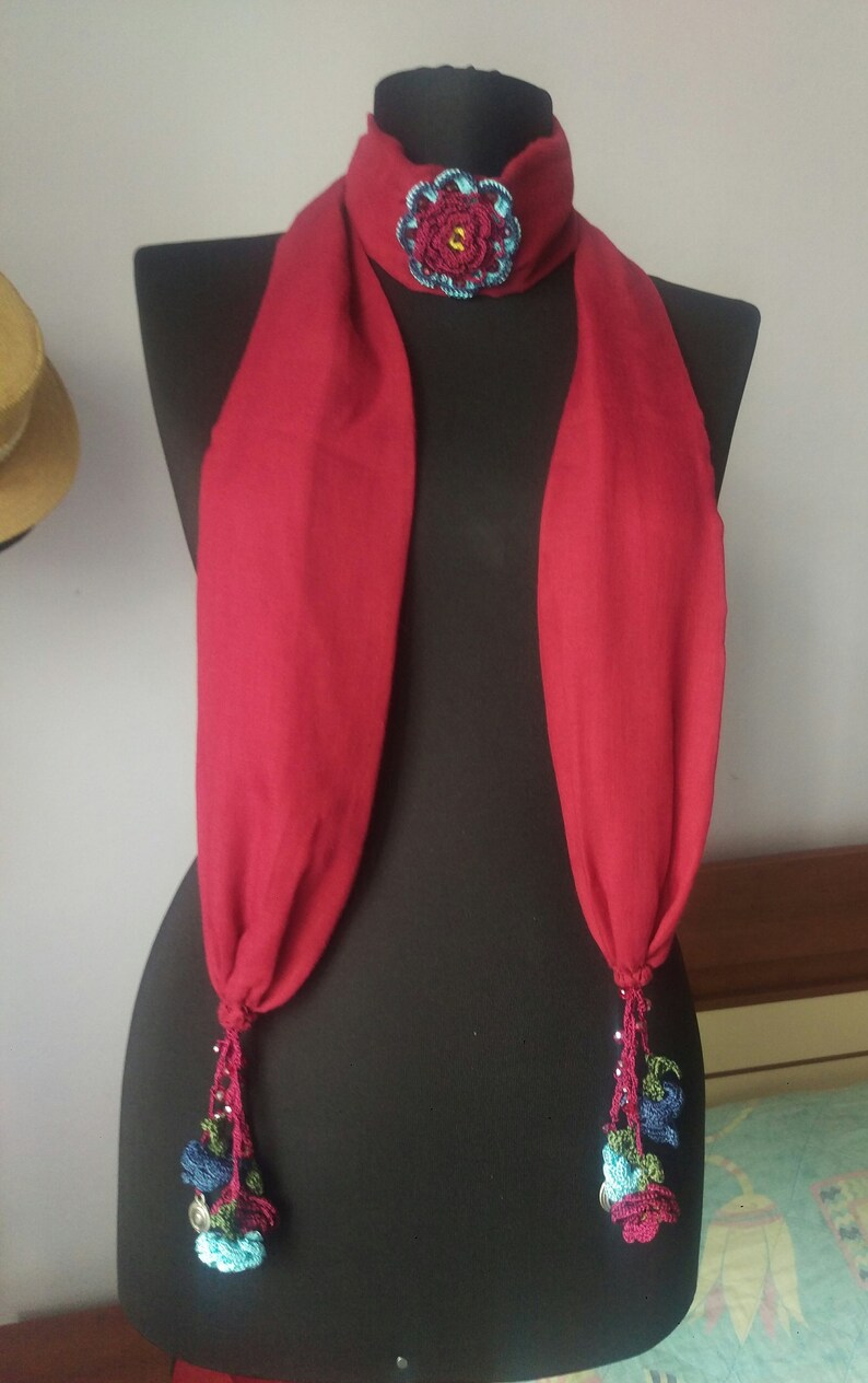 Scarf Turkish, Anatolian Oya Scarf, Hand Crocheted Lace Scarf, Burgundy ...