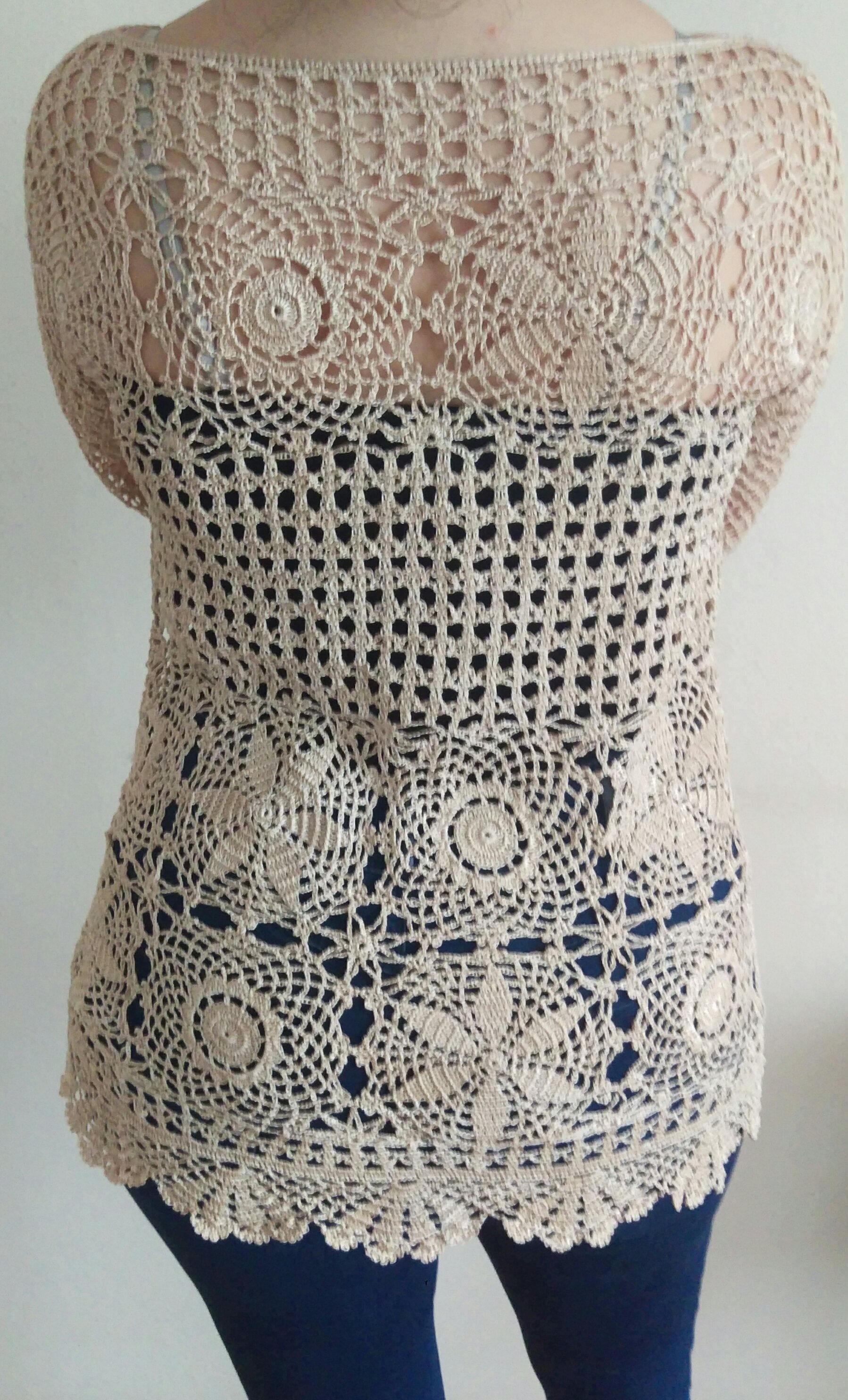 Crochet Beige Sweater, Beige Crochet Jacket, Crochet Sweater, Beige ...