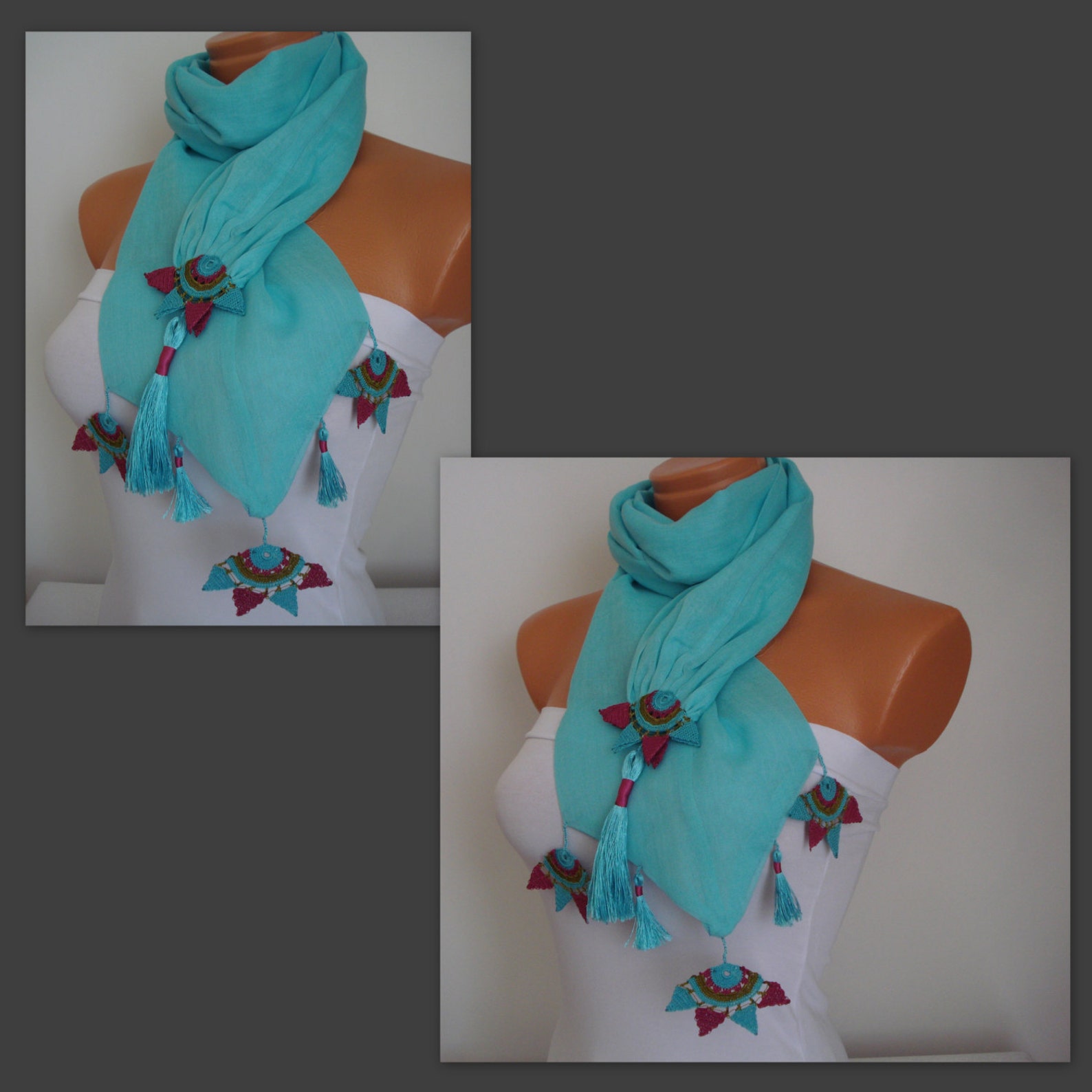 Scarf Turkish-anatolian Oya Scarf Hand Crocheted Lace Scarf Turquoise ...