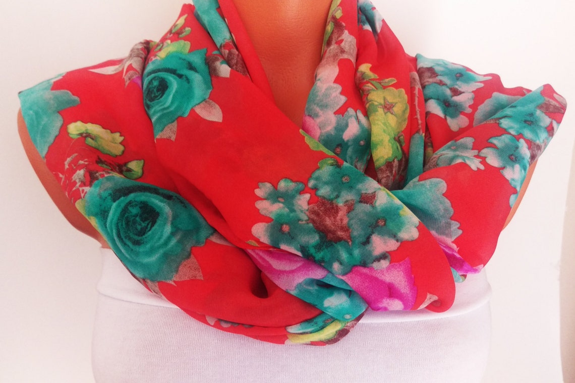 Rose Printed Scarf- Silk Chiffon Scarf- for Her- Spring Summer Scarf ...