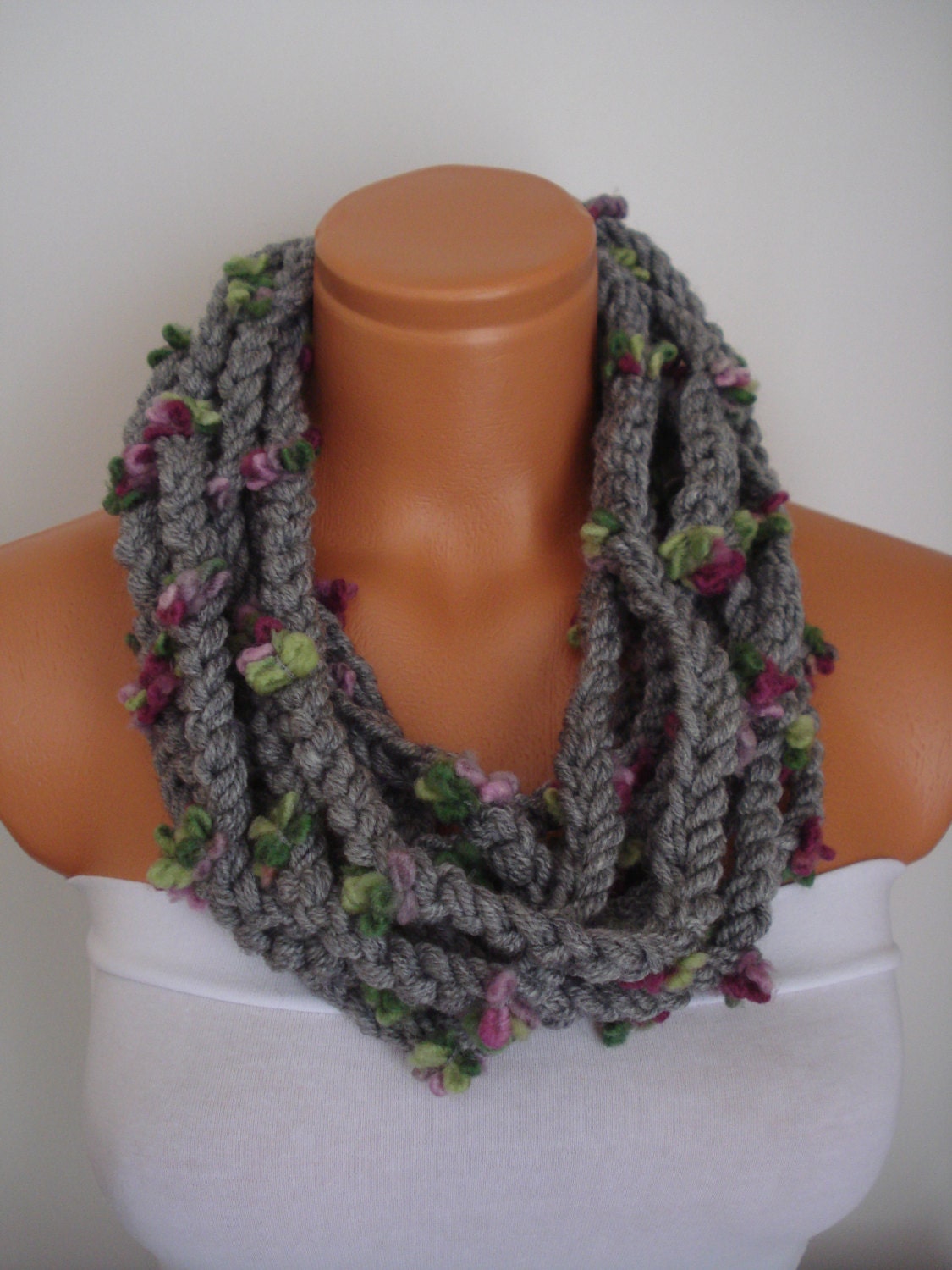 Infinity Crochet Scarf Infinity Chain Scarf Grey Scarf Winter Crochet ...