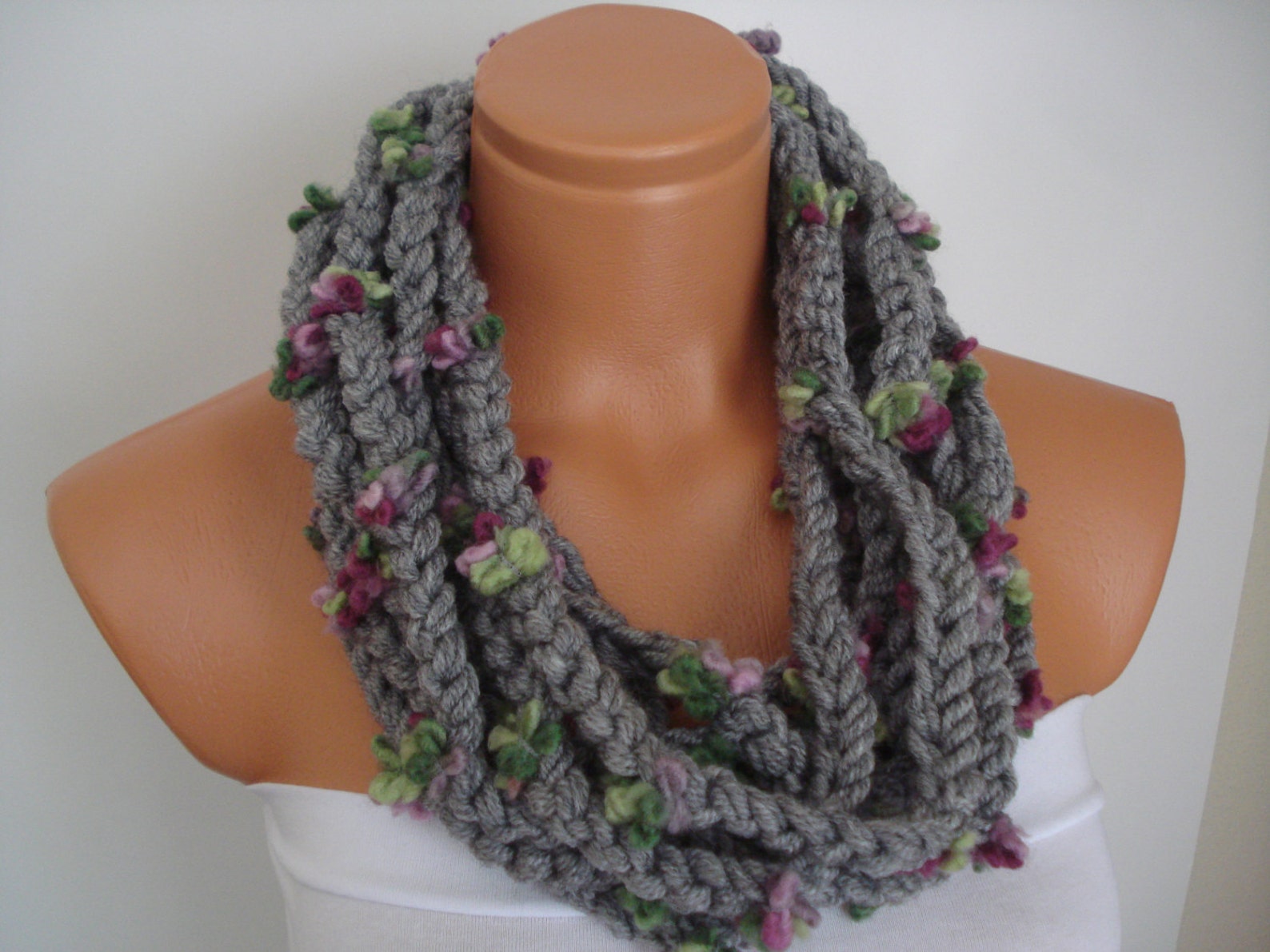 Infinity Crochet Scarf Infinity Chain Scarf Grey Scarf Winter Crochet ...