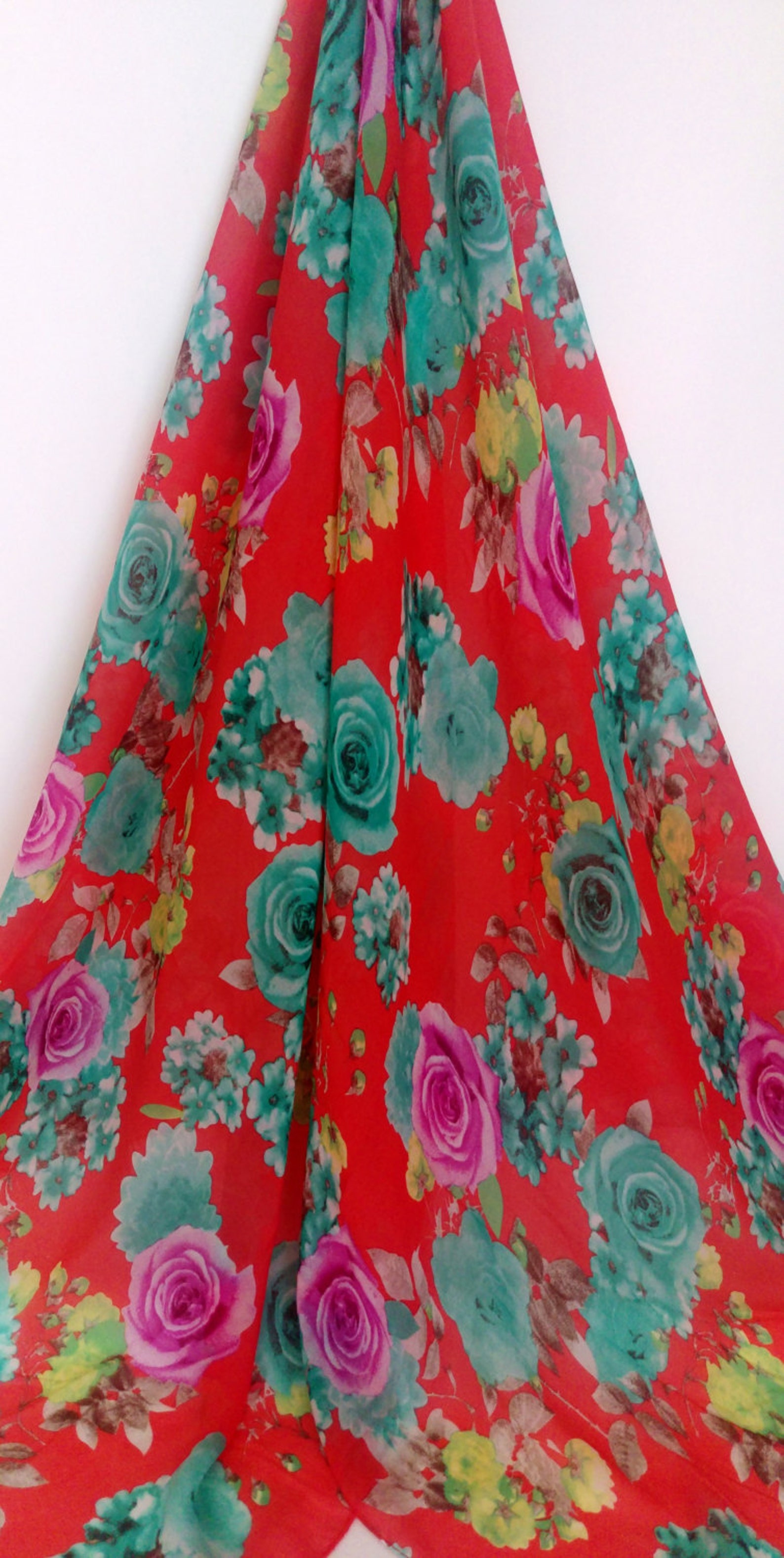 Rose Printed Scarf- Silk Chiffon Scarf- for Her- Spring Summer Scarf ...