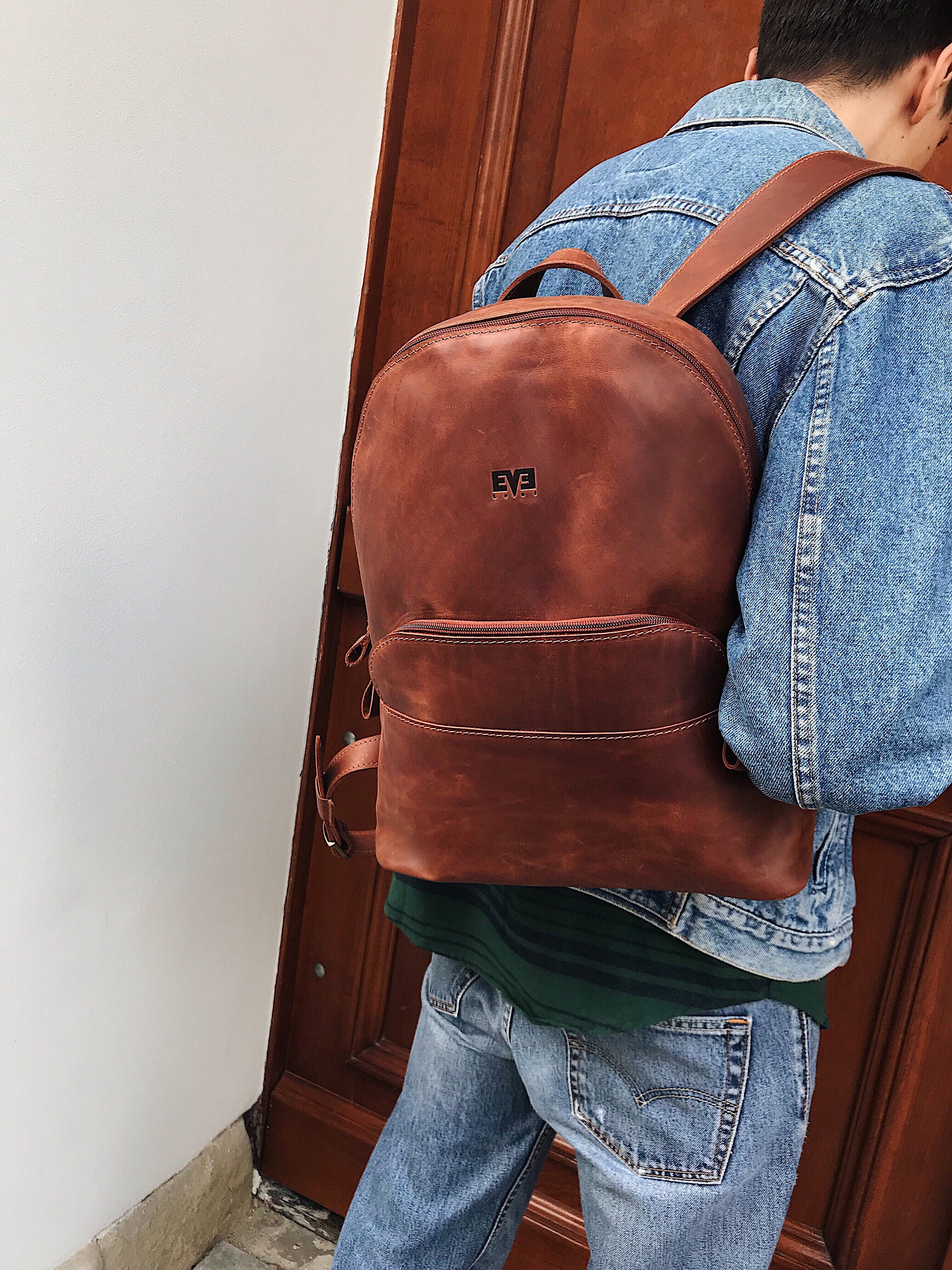 Handcrafted LEATHER BACKPACK in Cognac Brown Color With LINING ...