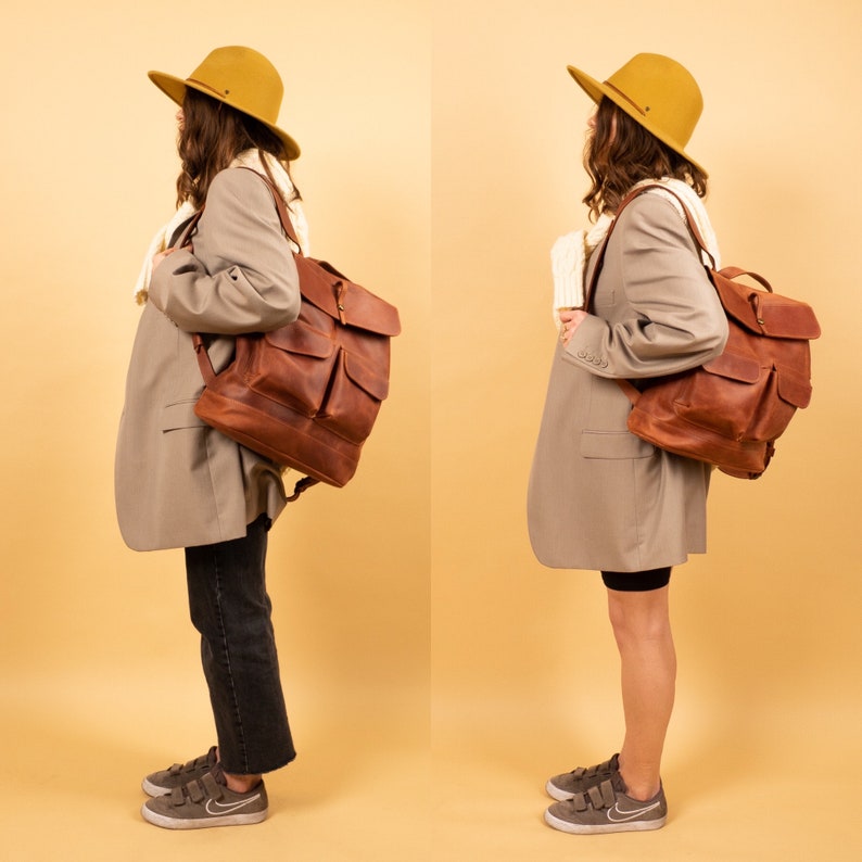 Handcrafted LEATHER Diaper BACKPACK in Cognac Brown Color / - Etsy