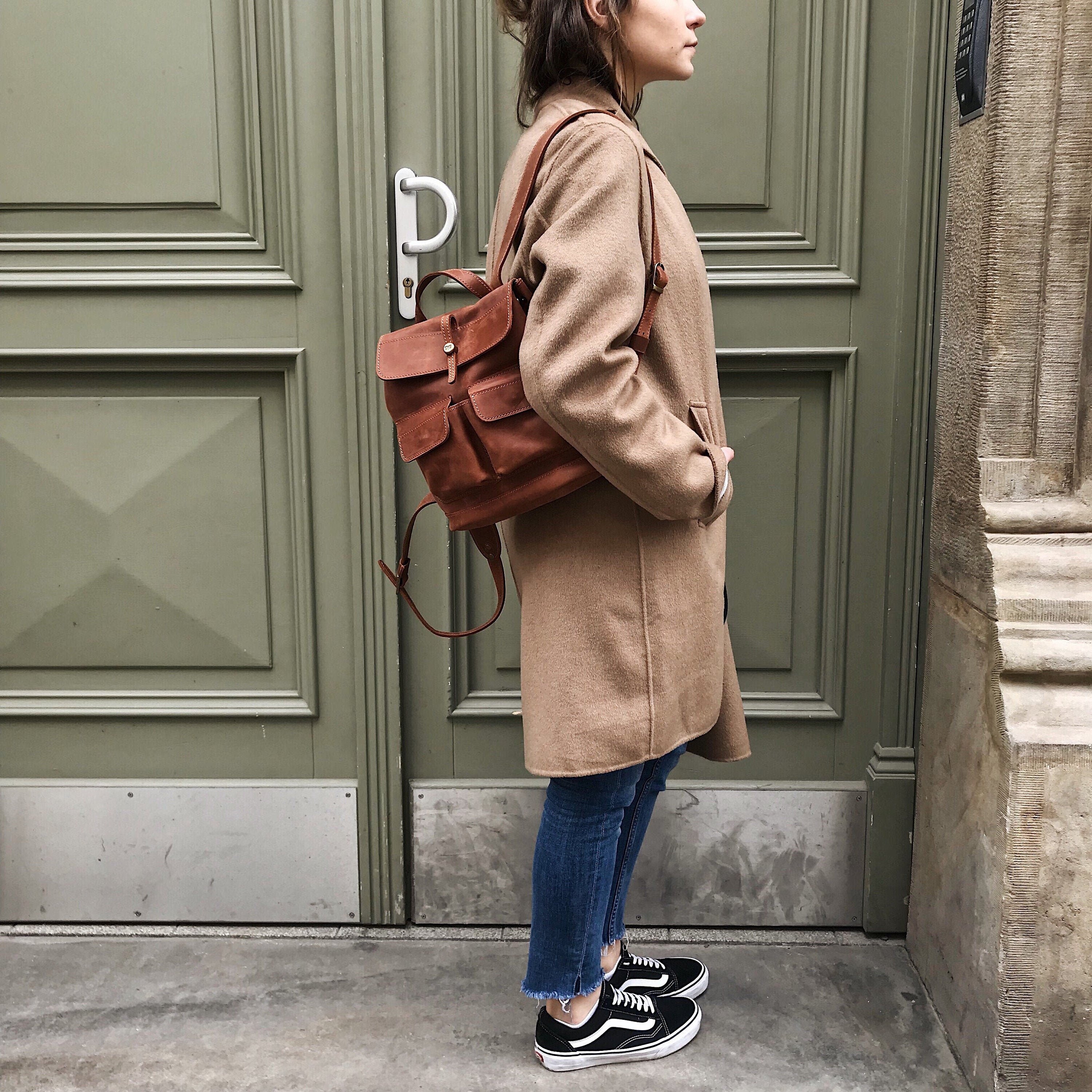 Small LEATHER BACKPACK / Handcrafted Leather Mini Bag With Two | Etsy