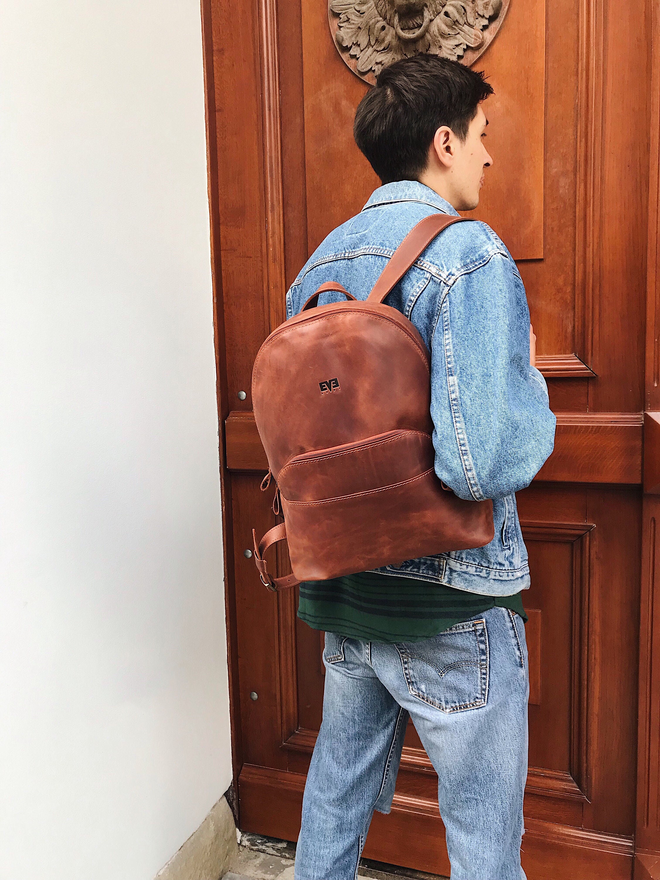 Handcrafted LEATHER BACKPACK in Cognac Brown Color With LINING ...