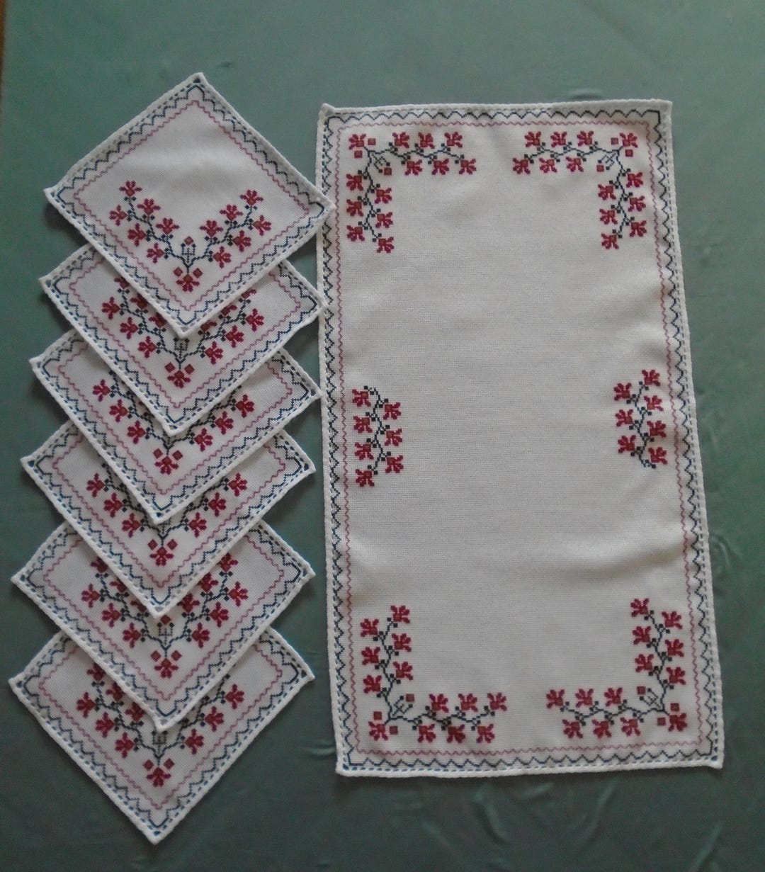 Ukrainian Hand Embroidered Set Napkin 1+6, Rushnyk, Ukraine - Etsy