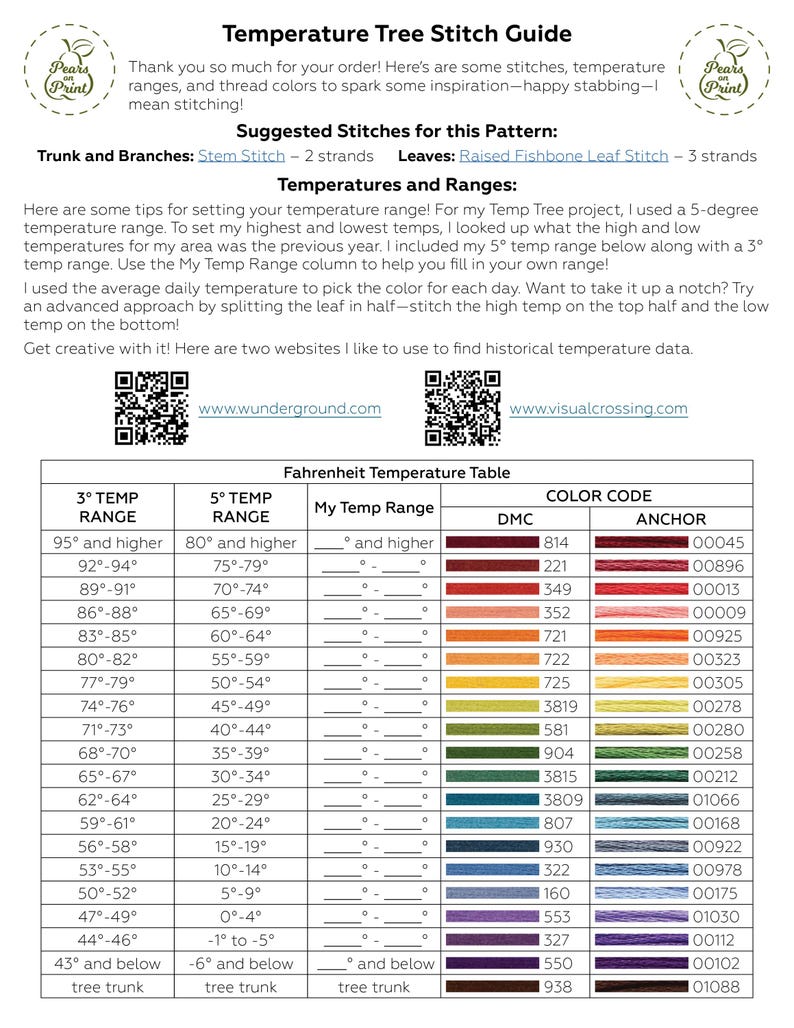 Temperature Tree Embroidery Pattern: Stitch Your Year Guide (PDF ...