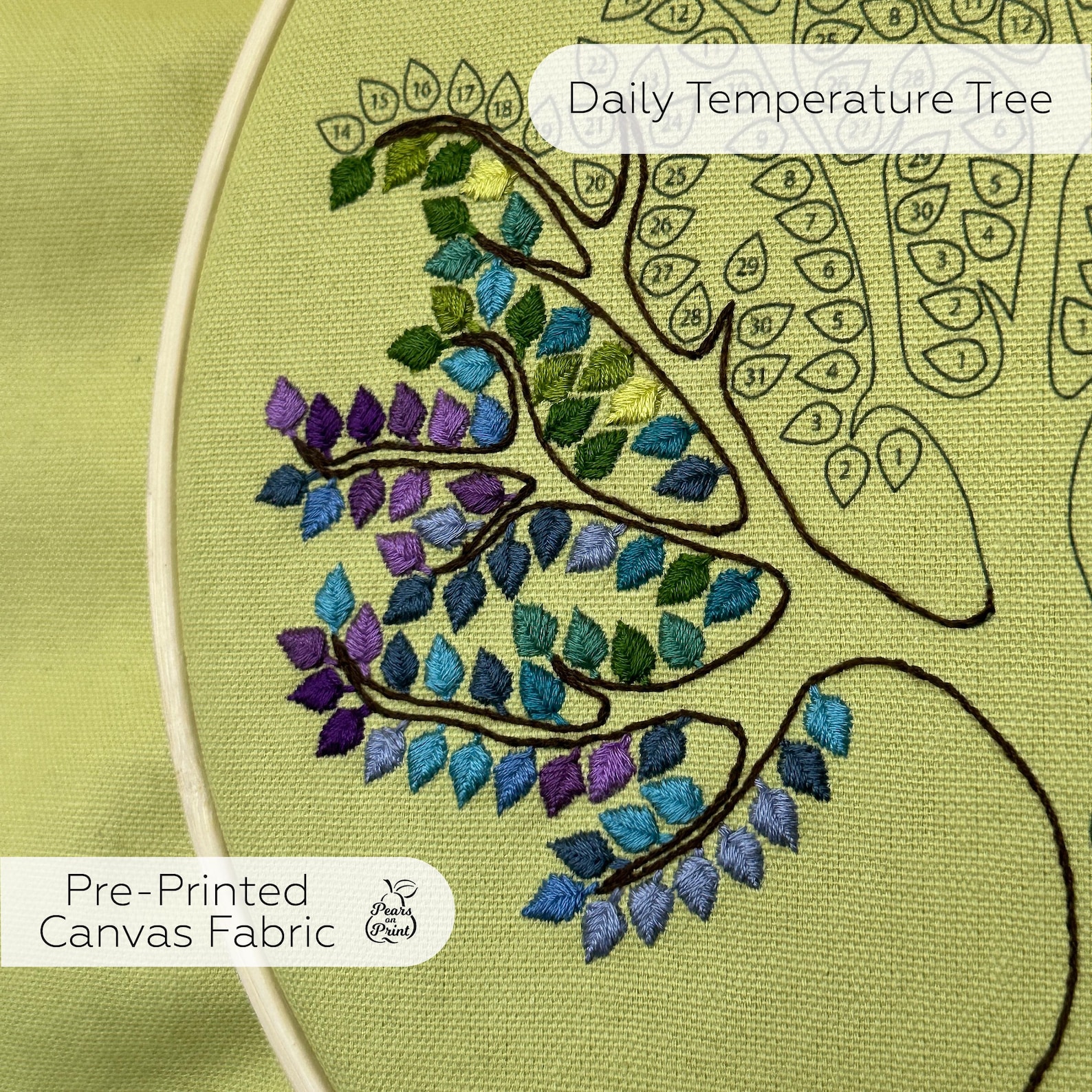 Temperature Tree Embroidery Pattern – Pre-printed Fabric Panel Hand ...