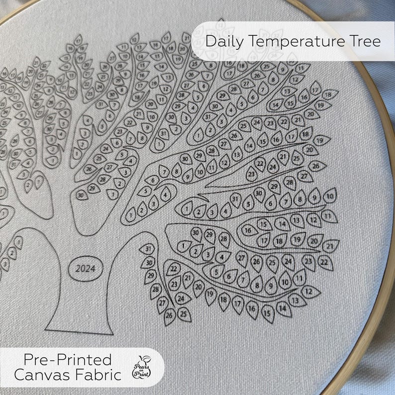 Temperature Tree Embroidery Pattern – Pre-printed Fabric Panel Hand Stitching – Stitch Your Year ...