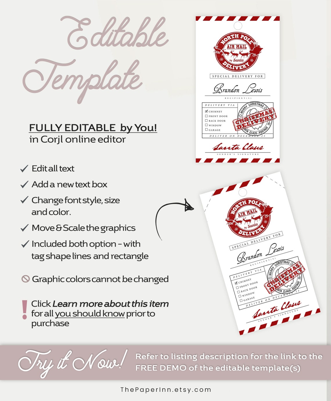 Editable Gift From Santa Gift Tag Printable Christmas Gift - Etsy