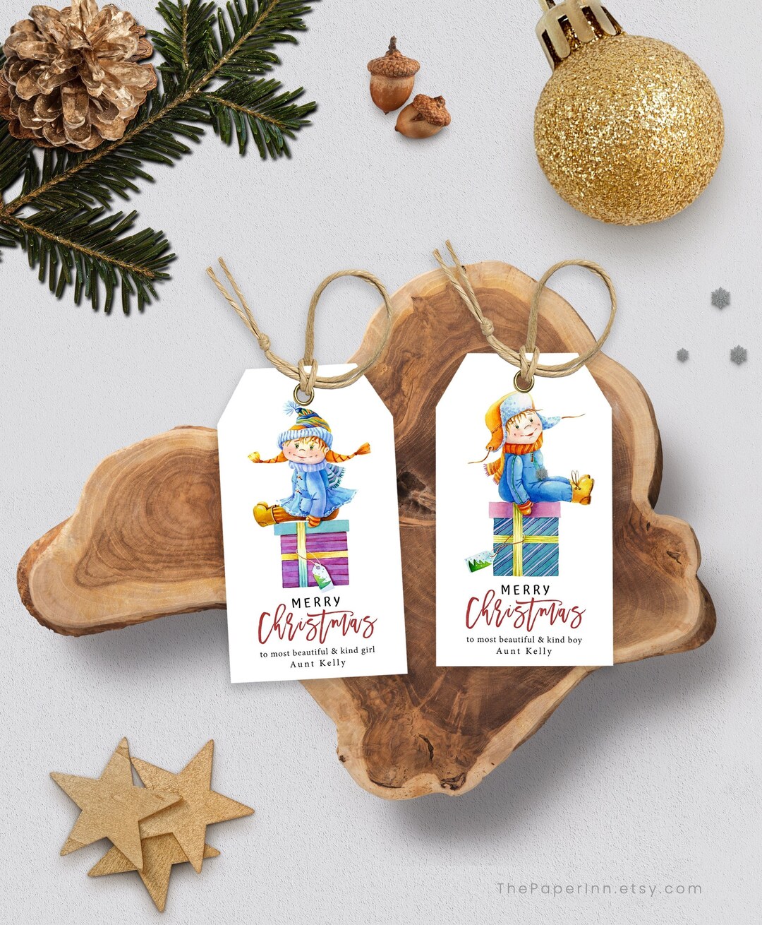 Printable Cute Boy & Girl Christmas Gift Tag Set Editable - Etsy