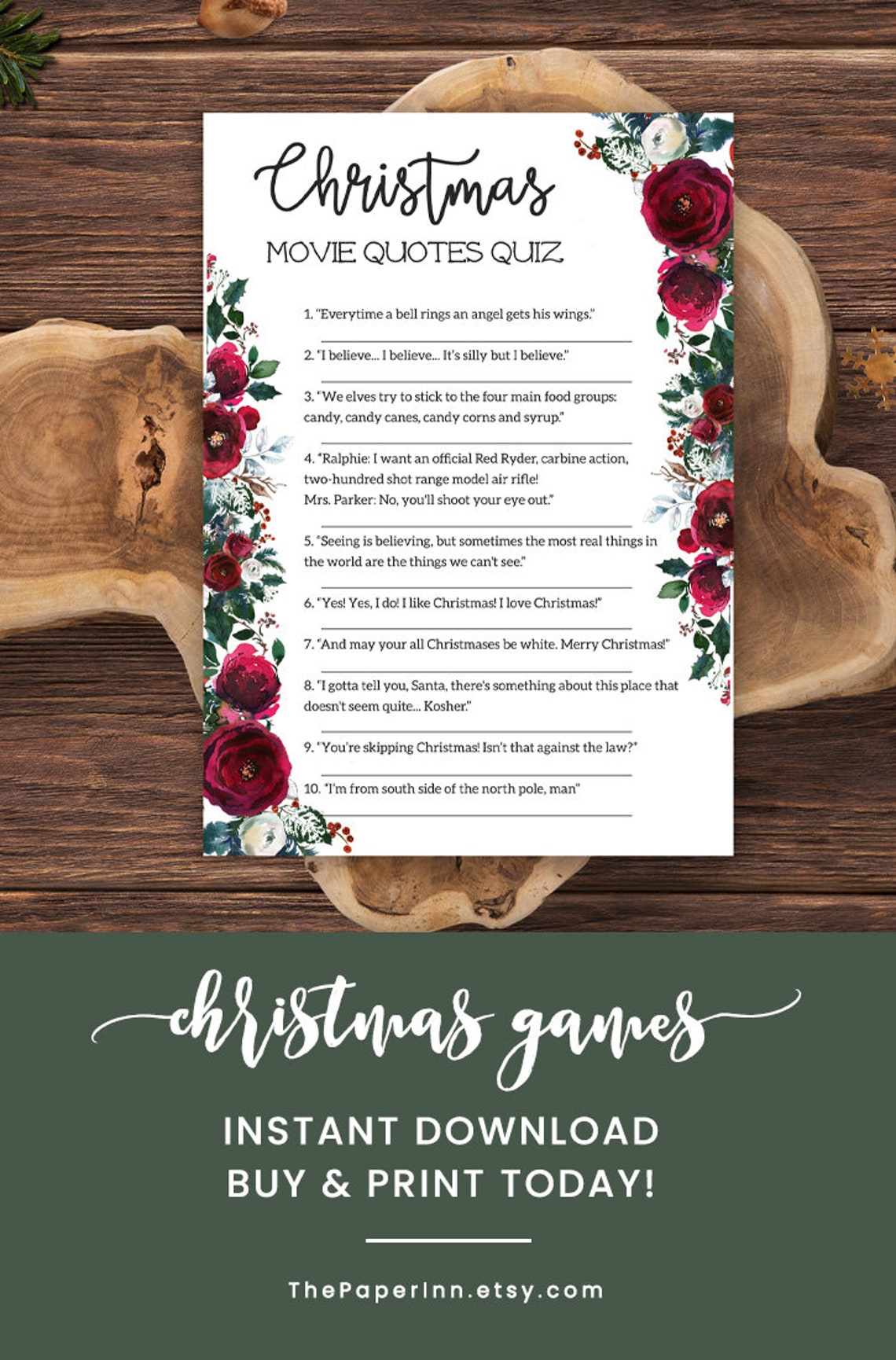 Christmas Movie Quote Quiz Game Printable W/ Answer Keys - Etsy