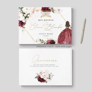 Floral Quinceañera Guest Book, Custom Burgundy Sweet 16 Princess Photo ...