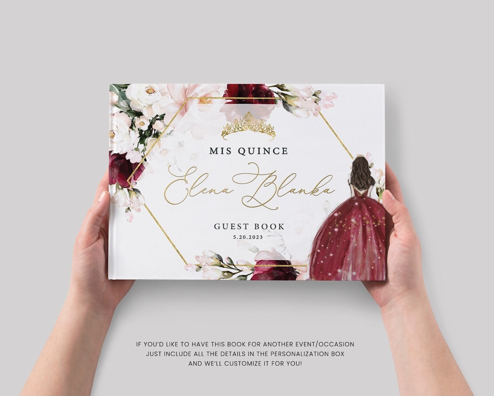 Floral Quinceañera Guest Book, Custom Burgundy Sweet 16 Princess Photo ...