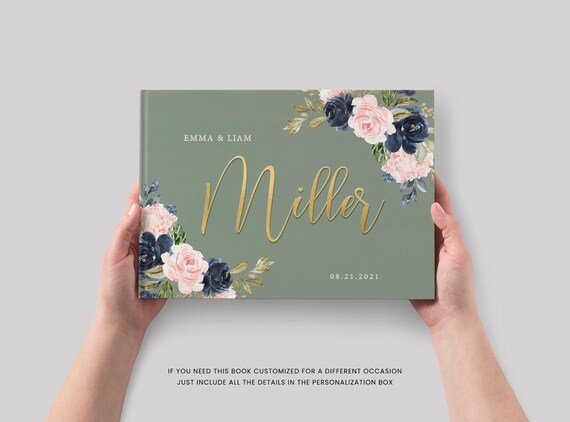 Sage Wedding Guest Book Navy Blush Floral Instant Photo | Etsy