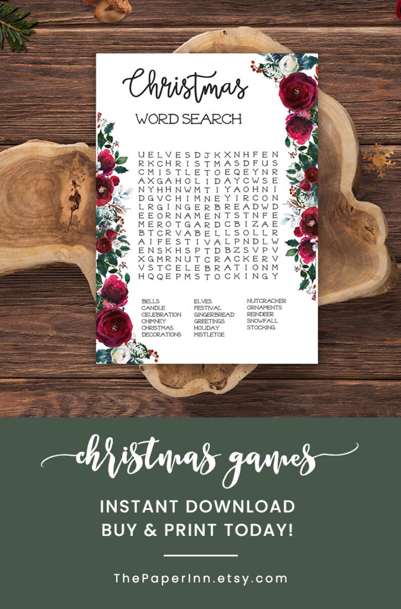 Christmas Word Search Game Printable Christmas Theme Games | Etsy