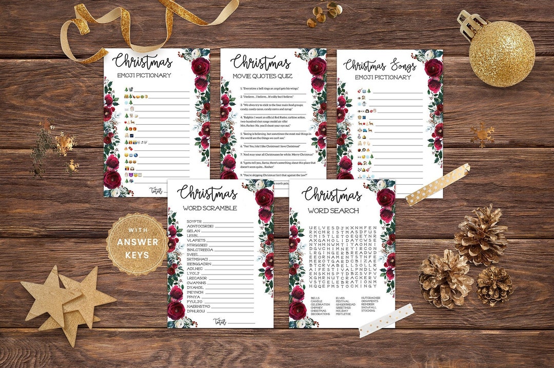 Christmas Game Bundle Printable 5 in 1 W/ Answer Keys, Christmas Emoji ...